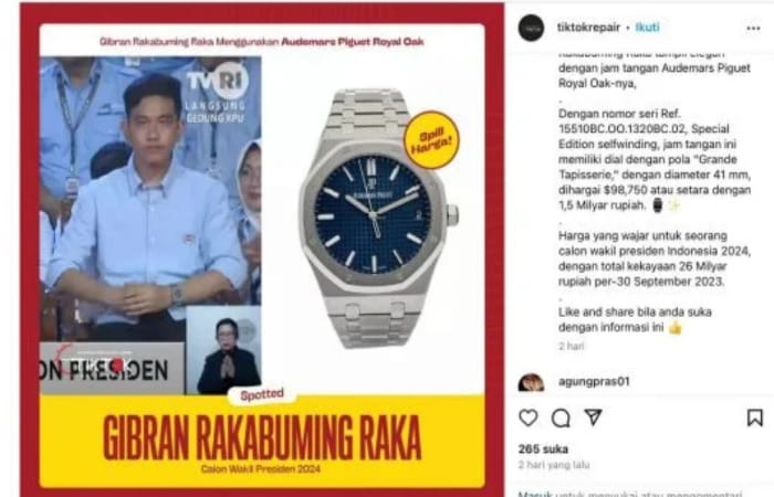 Gibran Rakabuming Pakai Jam Tangan Senilai Rp1,5 Miliar, Netizen ...